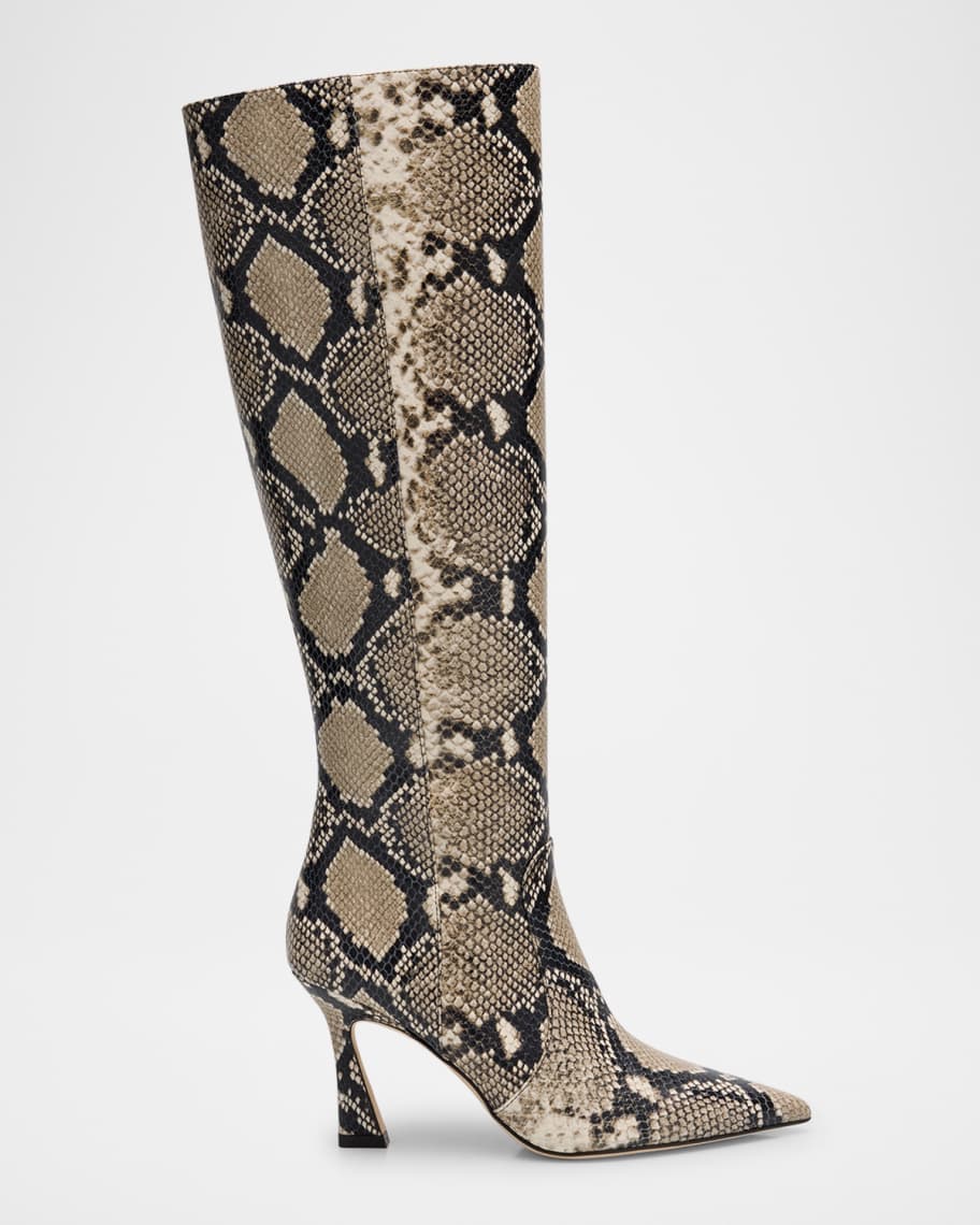 Stuart Weitzman 85mm Vinnie Snake-Printed Leather Knee-High Boots ...