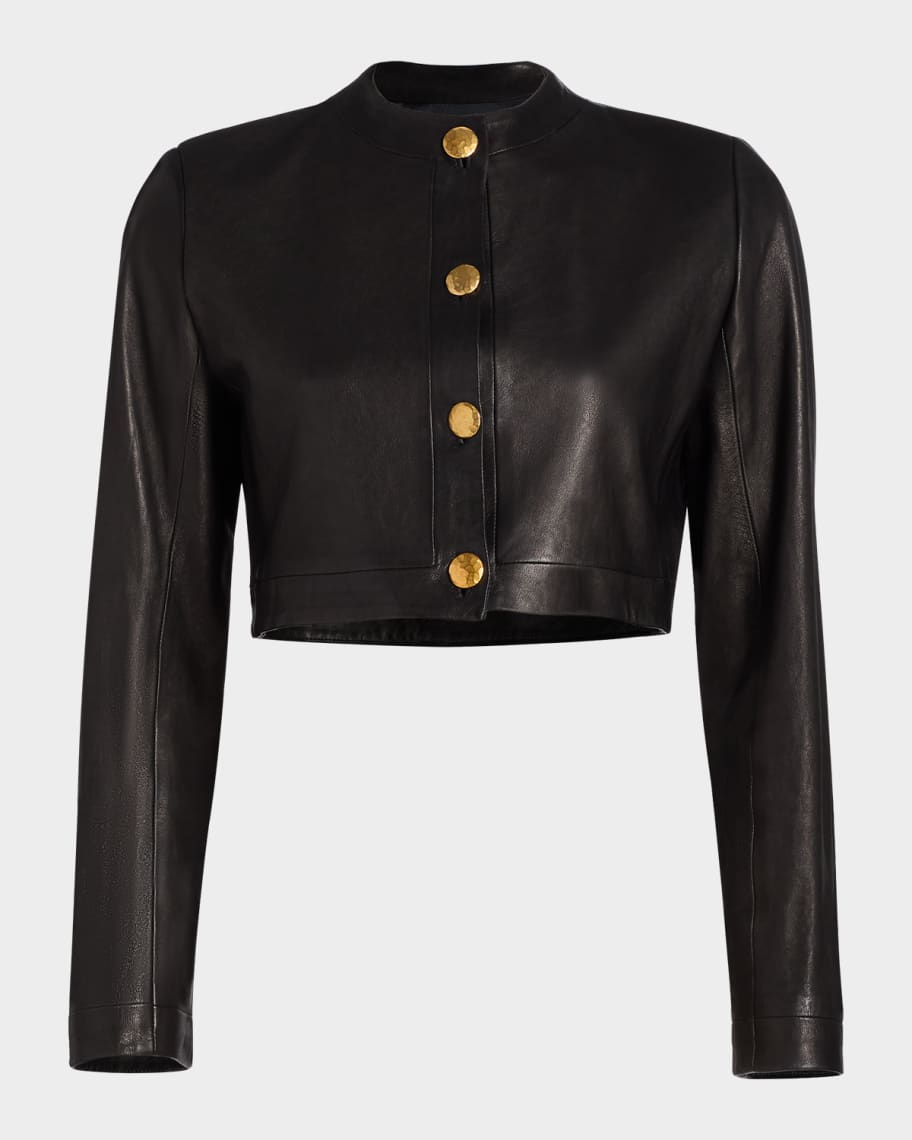 Sergio Hudson Leather Cropped Single-Breasted Jacket | Neiman Marcus
