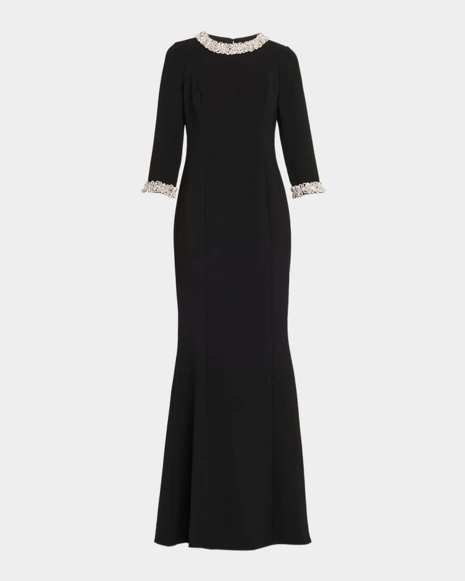 Rickie Freeman for Teri Jon Crystal-Trim Crepe Mermaid Gown | Neiman Marcus