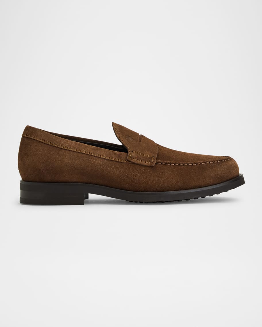 Tod's Men's Suede Rubber-Sole Penny Loafers | Neiman Marcus