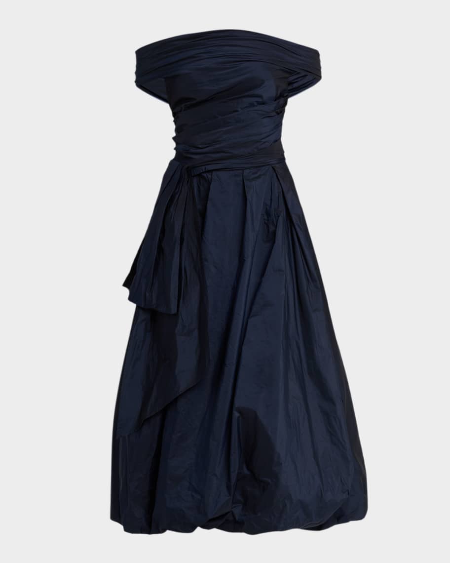 Talbot Runhof Taffeta Off-Shoulder Midi Dress | Neiman Marcus