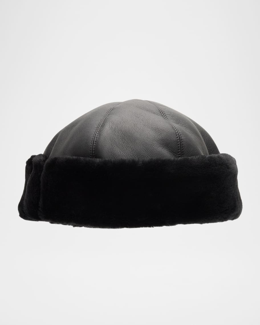 Pologeorgis Men's Napa Leather and Shearling Trapper Hat | Neiman Marcus