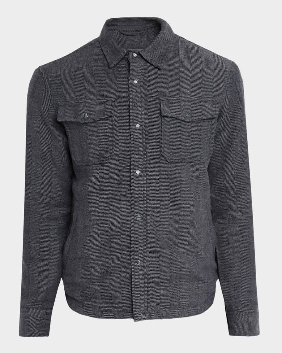 John Varvatos Men's Jameson Herringbone Snap-Front Hidden Zip Shirt ...