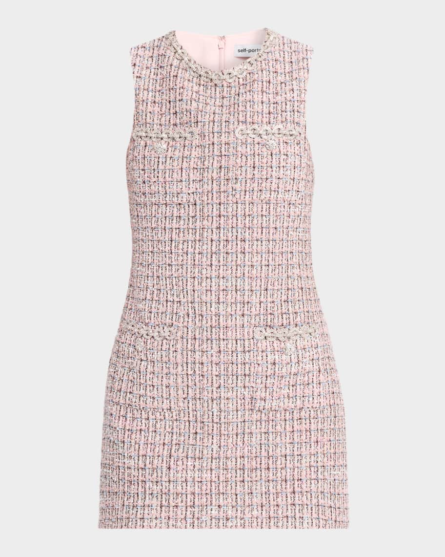 Self-Portrait Embellished Plaid Boucle Mini Dress | Neiman Marcus