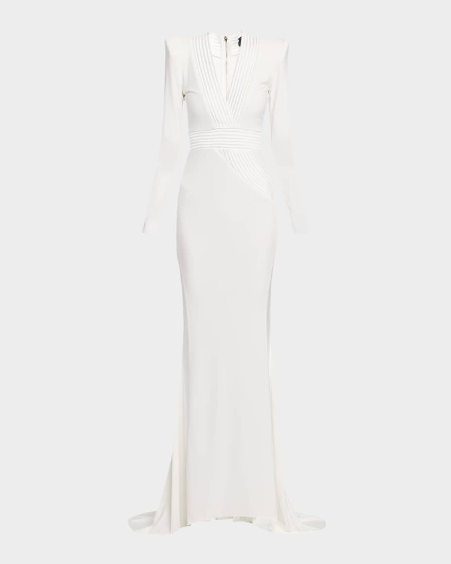 ZHIVAGO Battle Lines The Heiress V-Neck Gown | Neiman Marcus