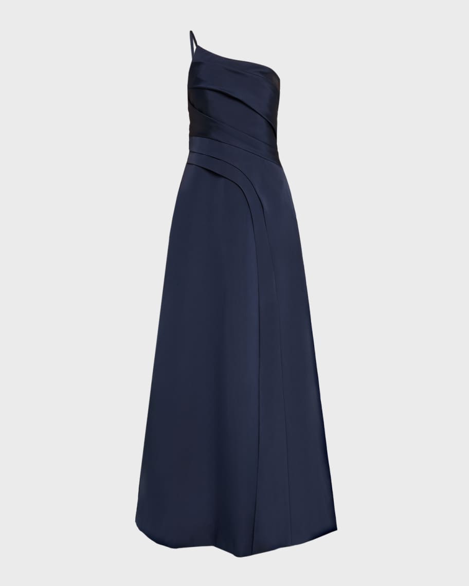 Kay Unger New York Jillian Pleated One-Shoulder Gown | Neiman Marcus