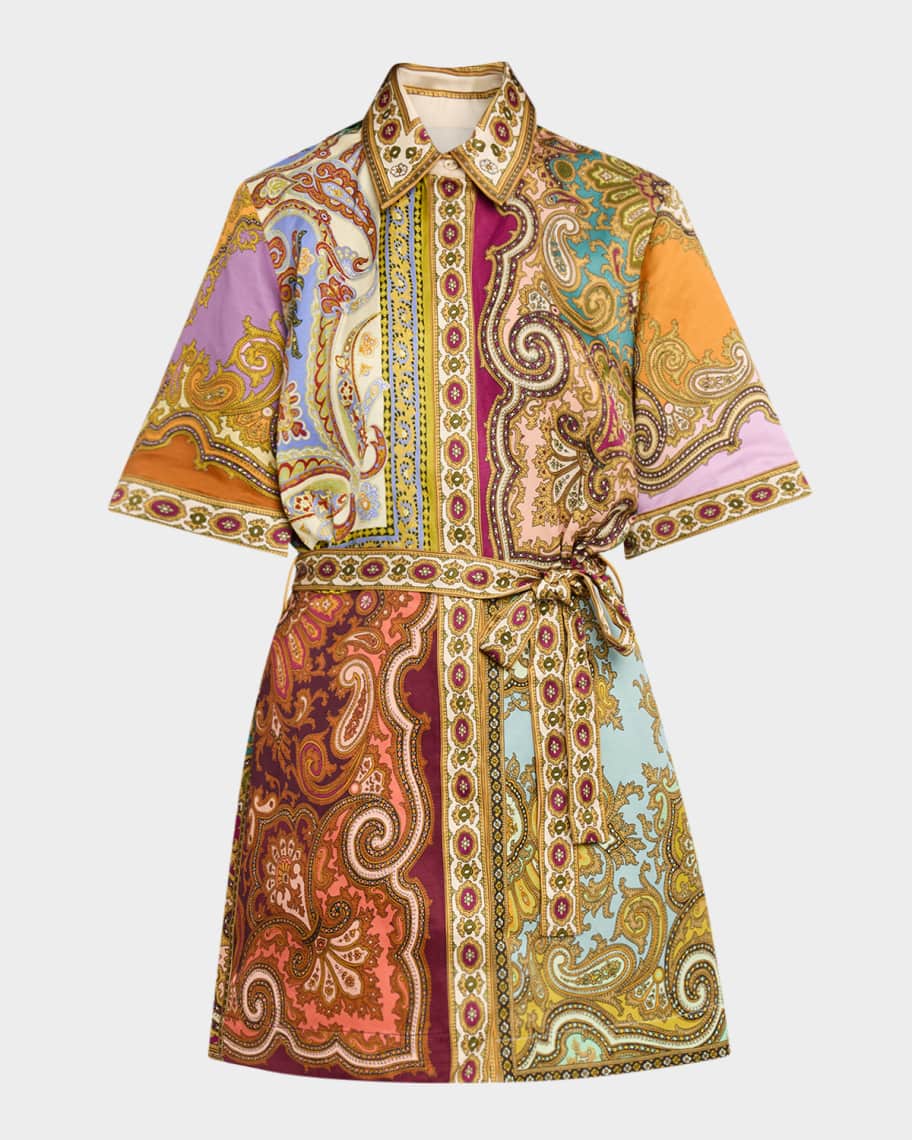 ALEMAIS Clemenza Spliced Mini Shirtdress | Neiman Marcus