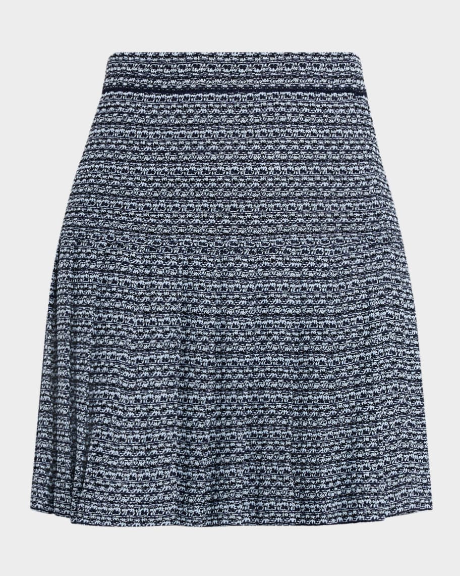 Misook x Lani Lynn Pleated Drop-Waist Tweed Mini Skirt | Neiman Marcus