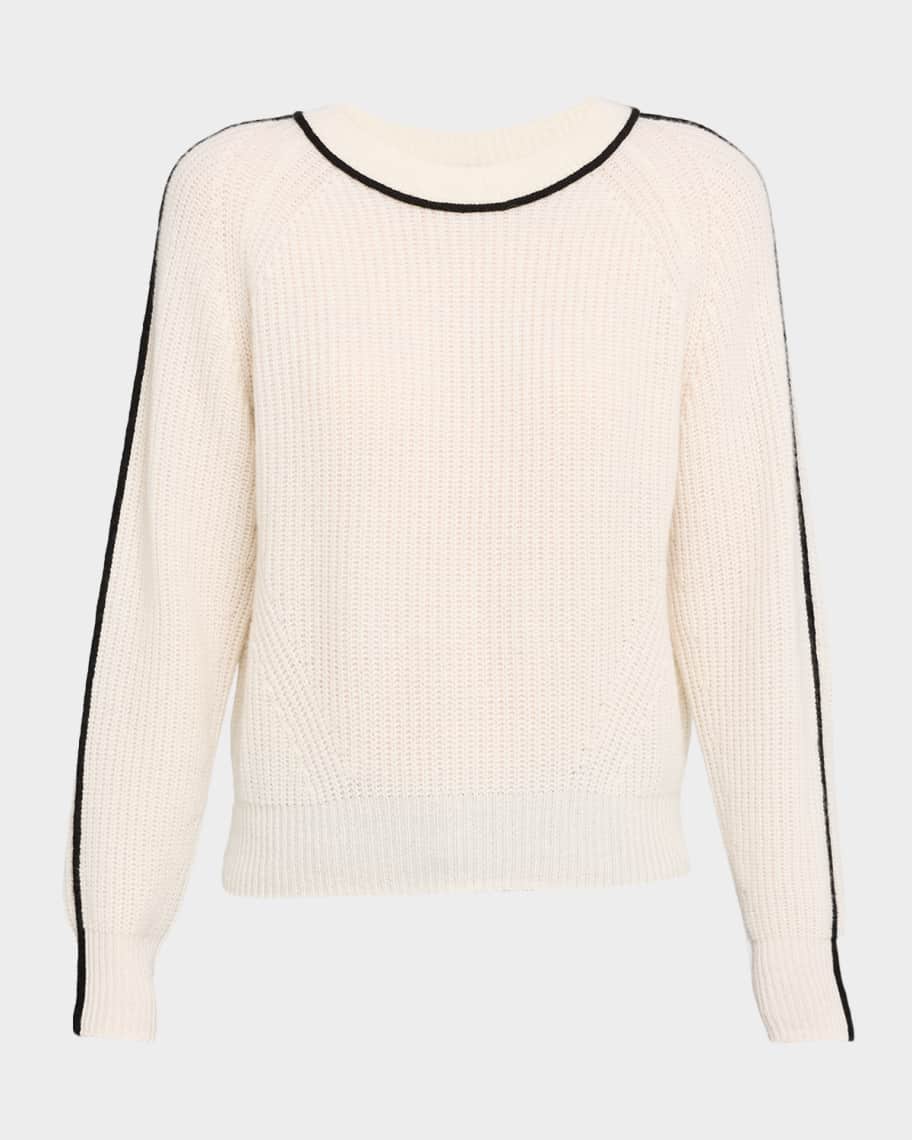Autumn Cashmere Contrast-Trim Shaker Stitch Cashmere Sweater | Neiman Marcus