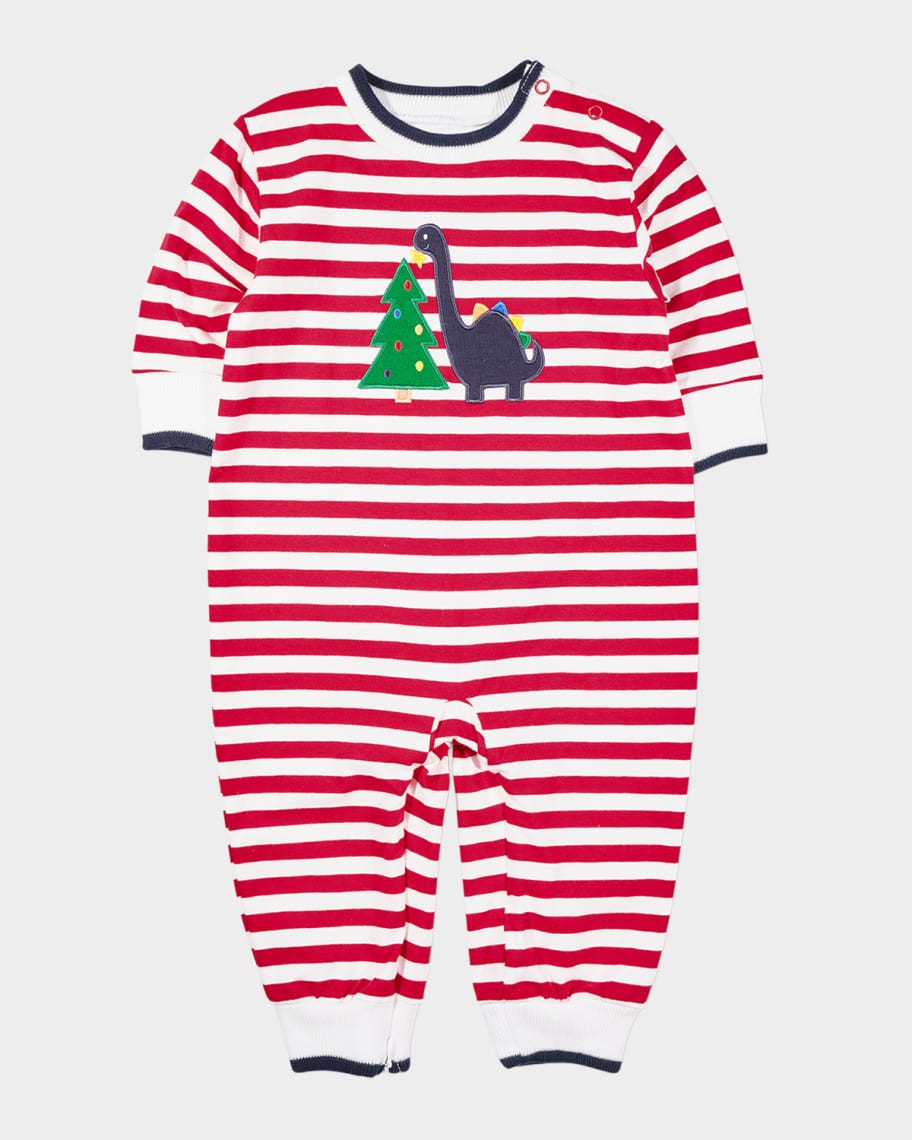 Florence Eiseman Boy's Dino & Christmas Tree Stripe Knit Longall, Size ...