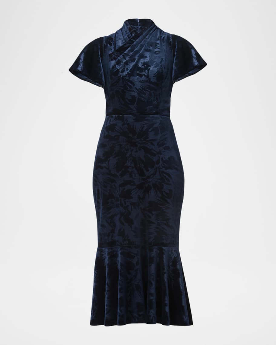 Shoshanna Naomi Floral Velvet Mermaid Midi Dress | Neiman Marcus