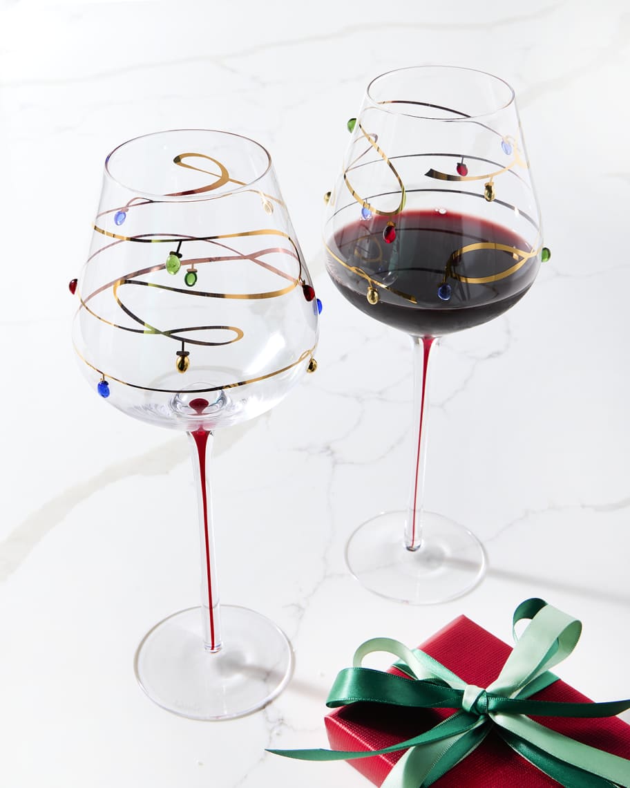 Neiman Marcus Christmas Lights 11 oz. Wine Glasses, Set of 2 | Neiman ...