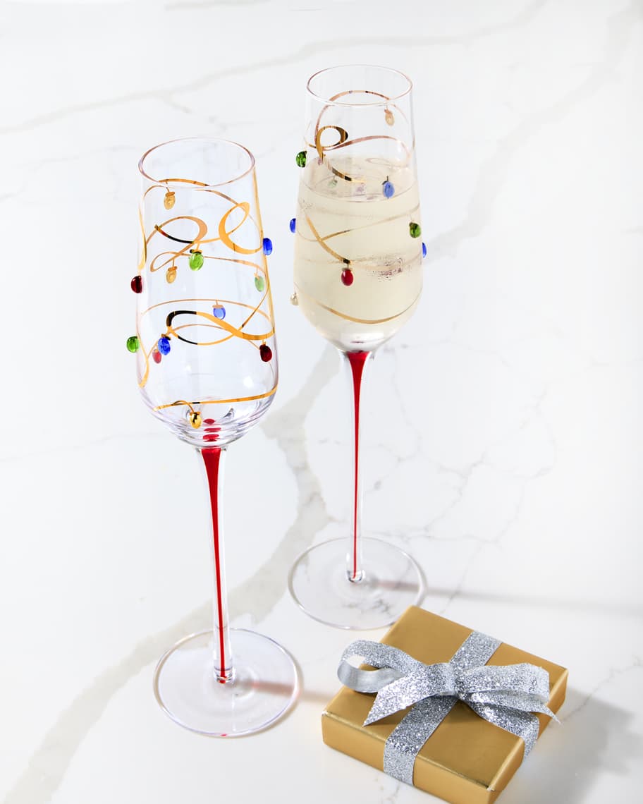 Neiman Marcus Christmas Lights 6 oz. Champagne Flutes, Set of 2 ...