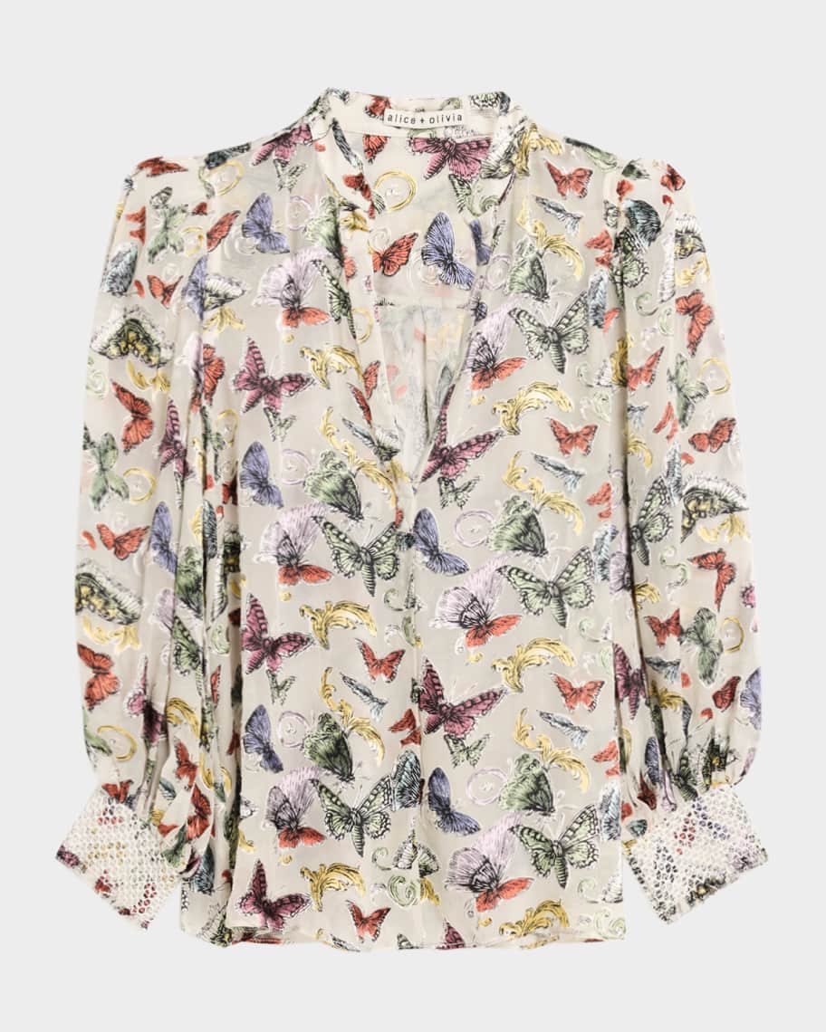 ALICE + OLIVIA Sheila Butterfly-Print Blouse | Neiman Marcus