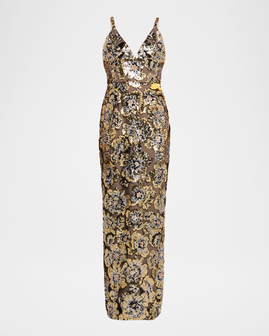 Bronx and Banco Allegra Sequined Sleeveless V-Neck Gown | Neiman Marcus