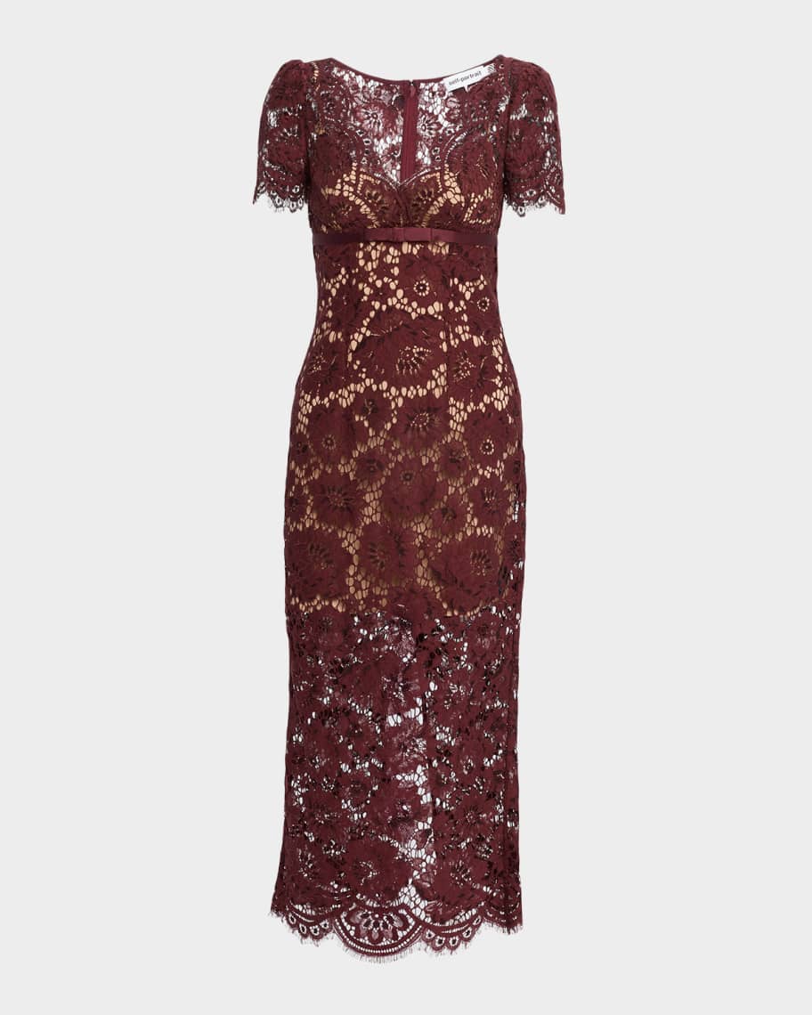 Self-Portrait Floral Lace Midi Dress | Neiman Marcus