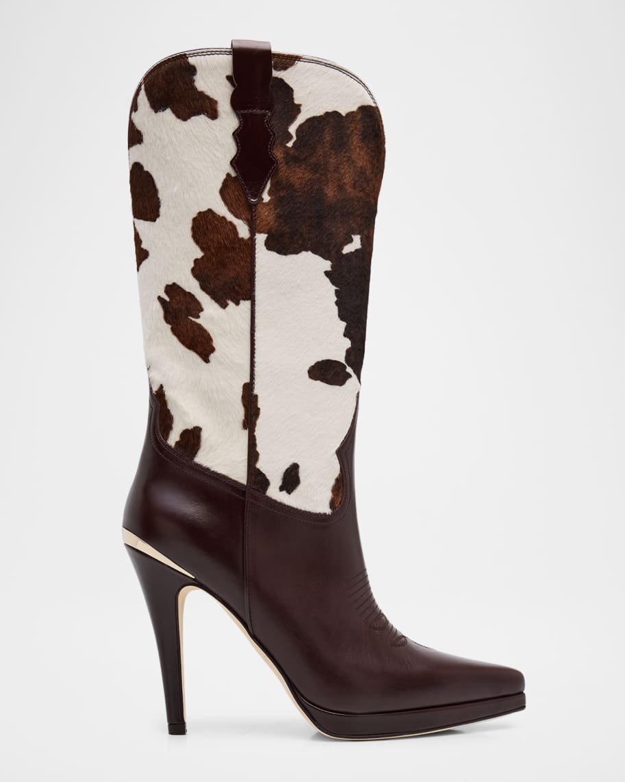 Partlow Izzie Spotted Pony Hair and Leather Stiletto Cowgirl Boots ...