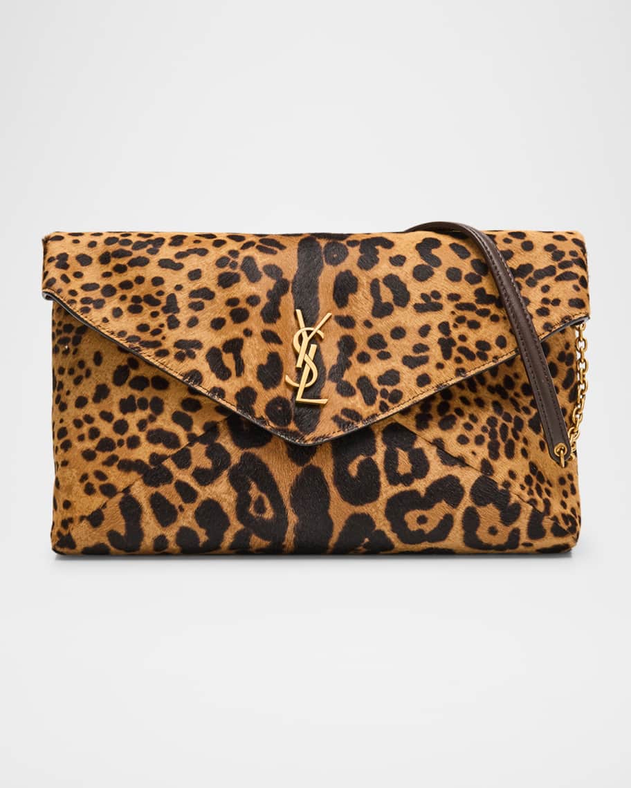Saint Laurent YSL Envelope Flap Shoulder Bag in Leopard-Print Calf Hair ...
