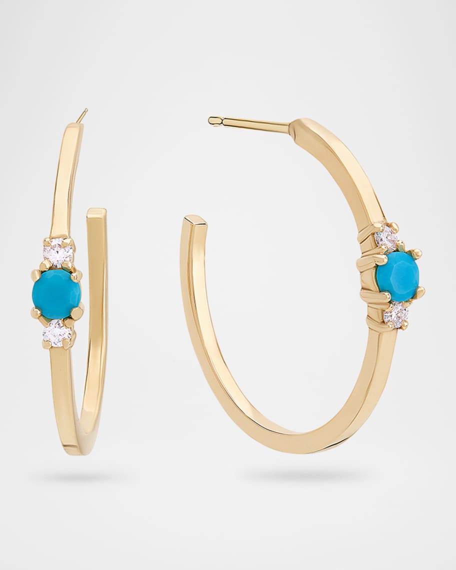 LANA Mini Solo Turquoise and Diamond Cluster Hoop Earrings, 18mm ...