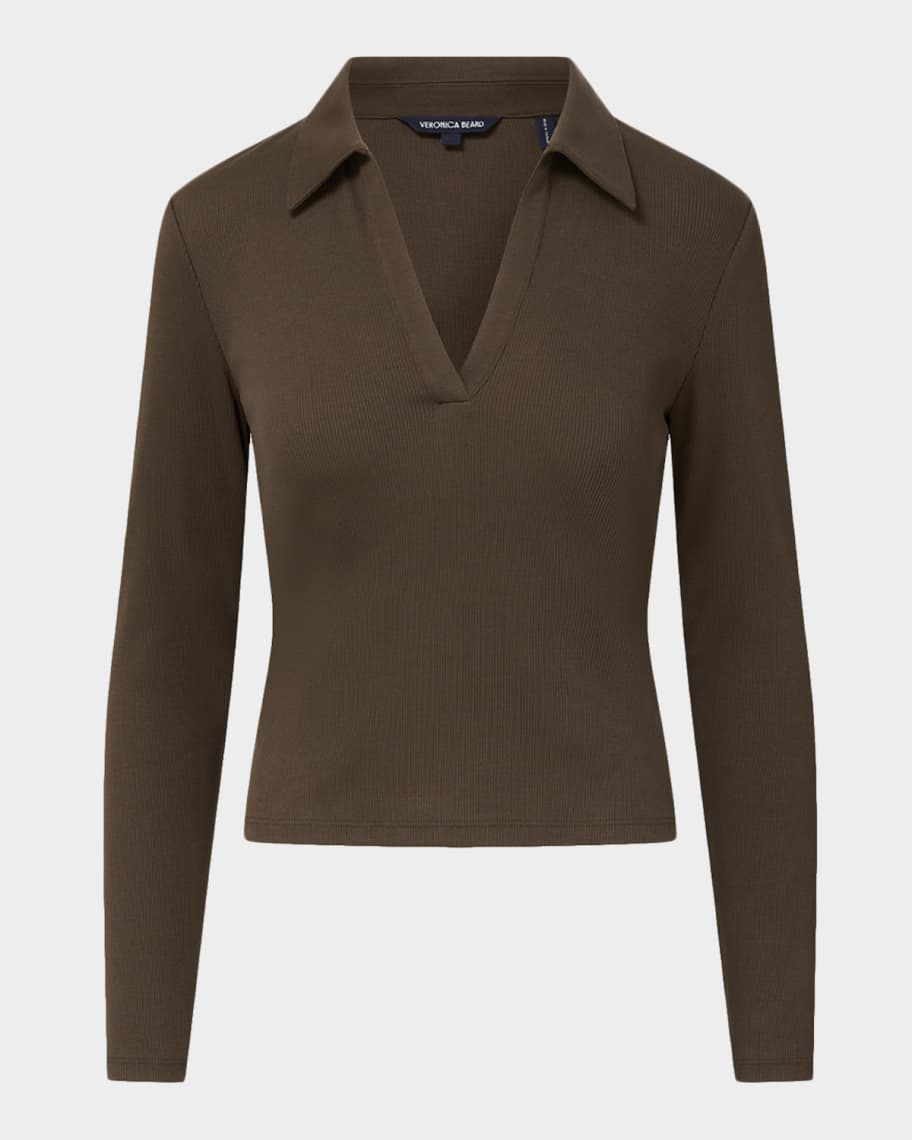 Veronica Beard Kearney Long-Sleeve Purl-Trim Top | Neiman Marcus