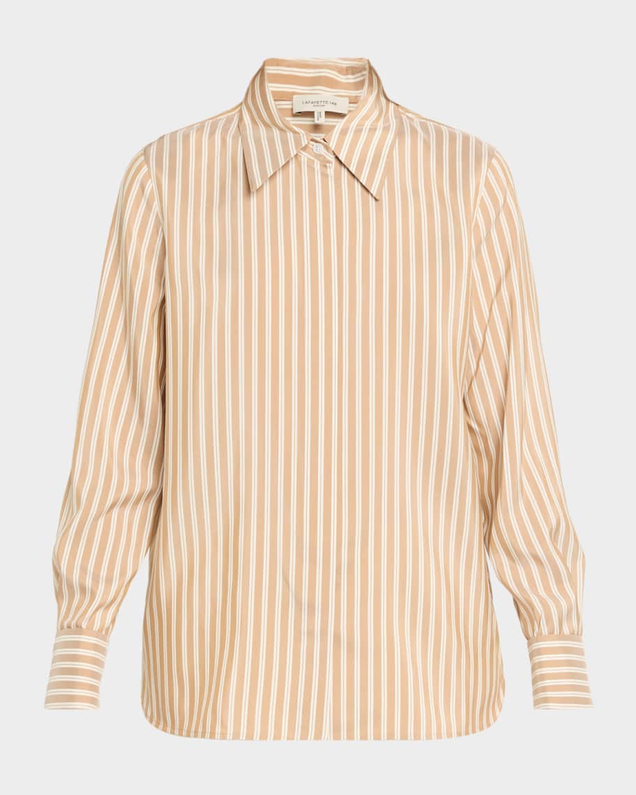 Lafayette 148 New York Button-Down Striped Silk Blouse | Neiman Marcus