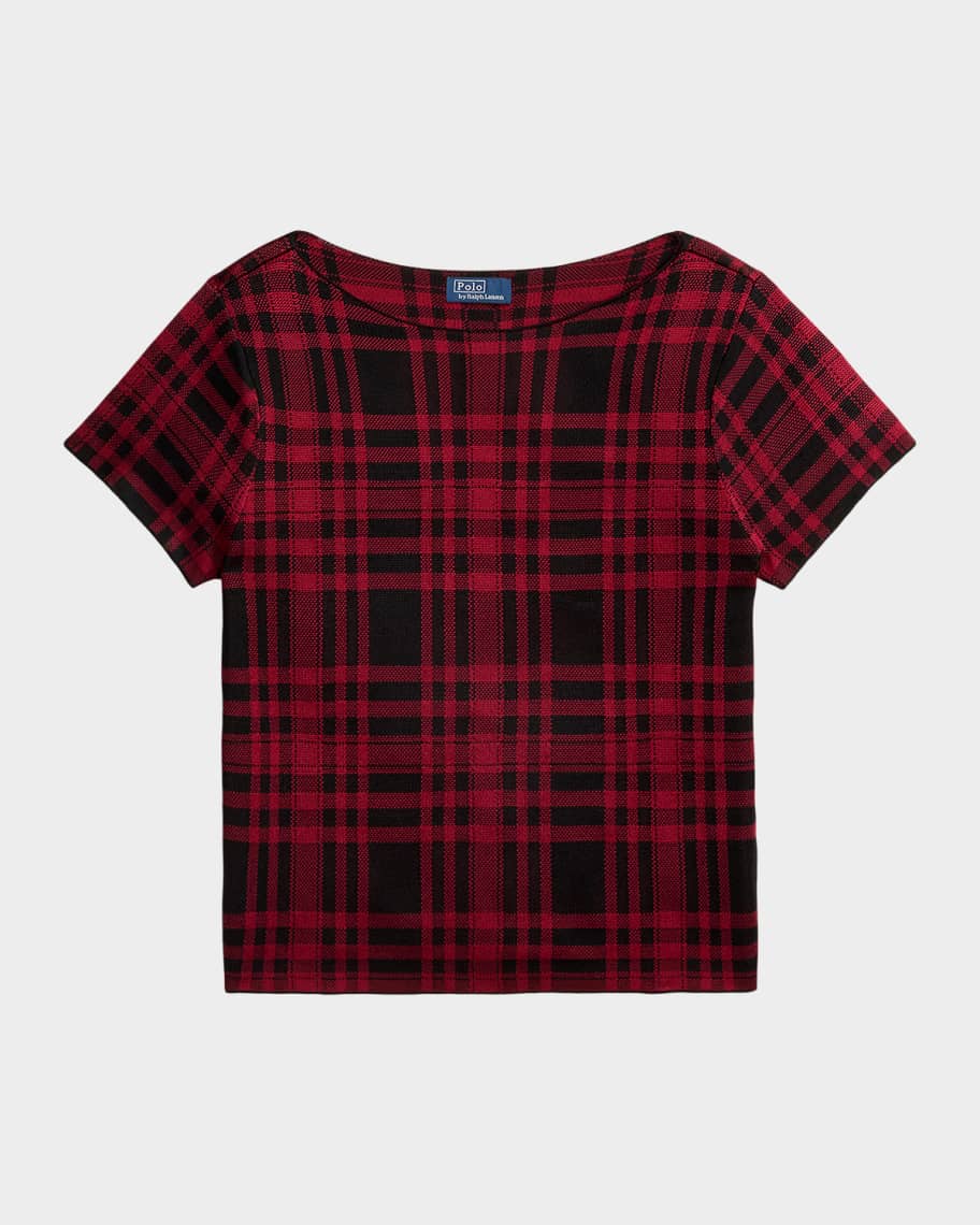 Polo Ralph Lauren Plaid Short-Sleeve Sweater | Neiman Marcus