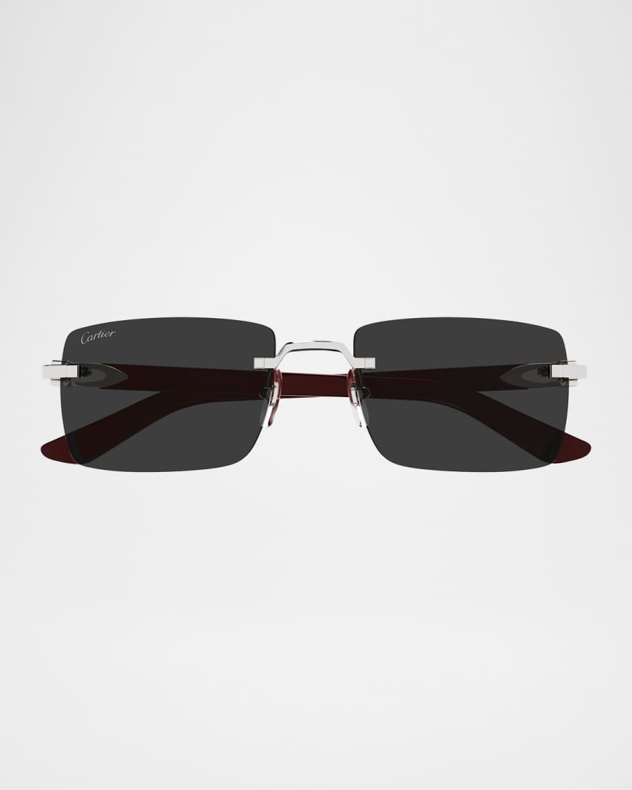 Cartier Men's Rimless Metal C-Hinge Rectangle Sunglasses | Neiman Marcus