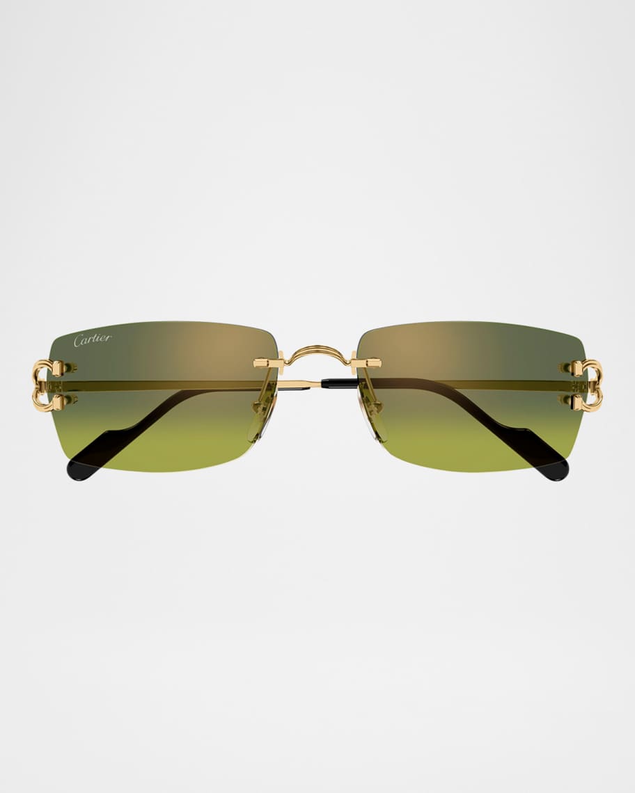 Cartier Men's Rimless Metal C-Hinge Rectangle Sunglasses | Neiman Marcus