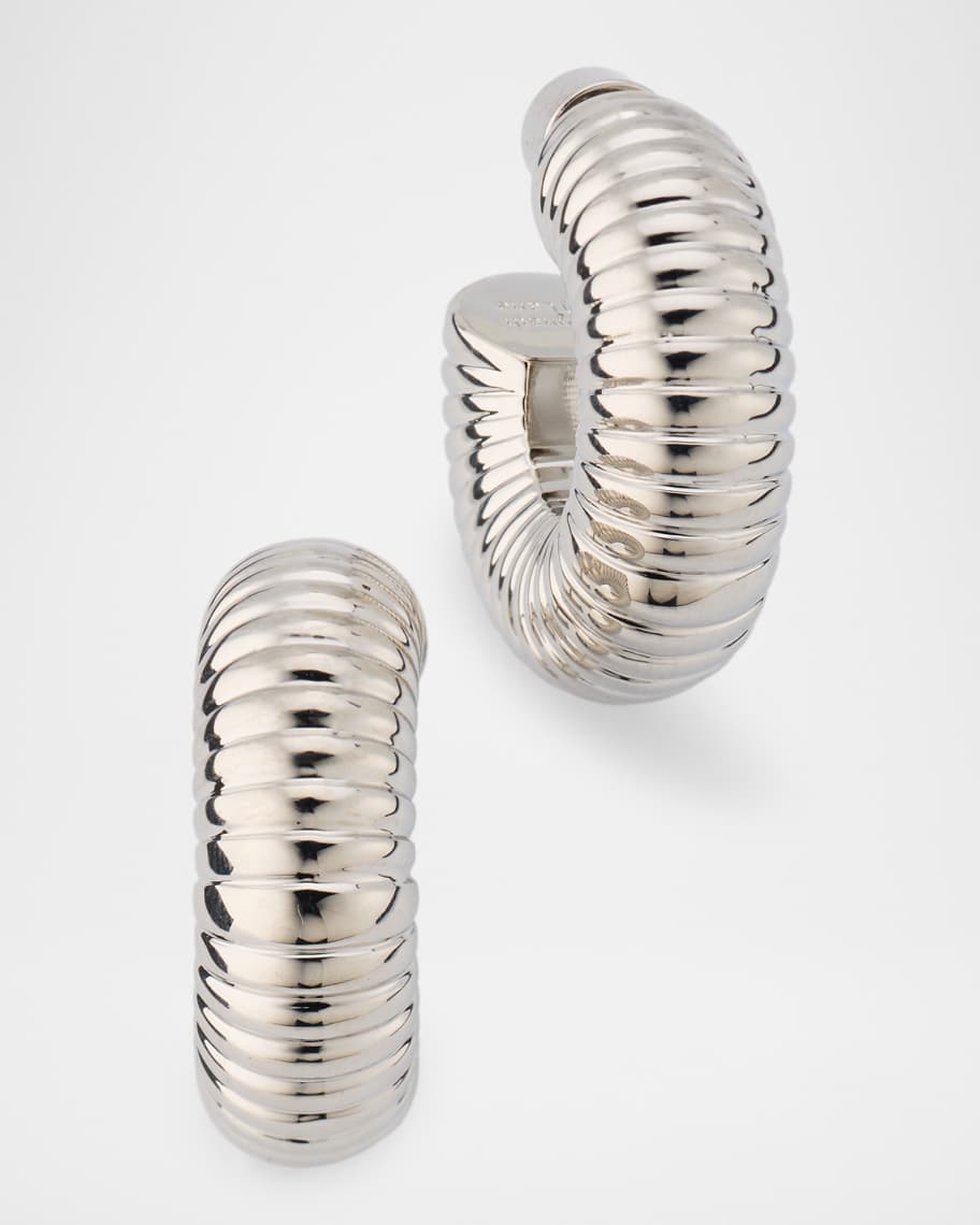 Golconda by Kenneth Jay Lane Ribbed Hoop Earrings, Silver | Neiman Marcus