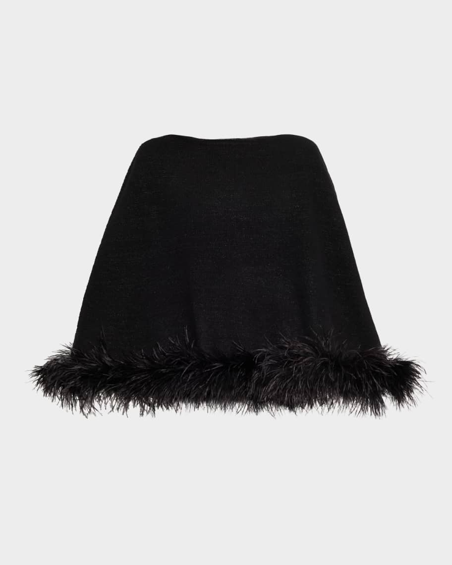 Carolyn Rowan Cropped Cashmere & Lurex Poncho with Ostrich Feather Trim ...