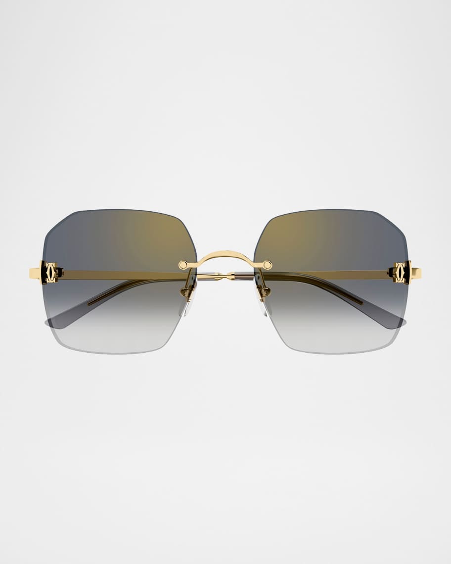 Cartier Classic Décor C Square Rimless Metal Sunglasses | Neiman Marcus