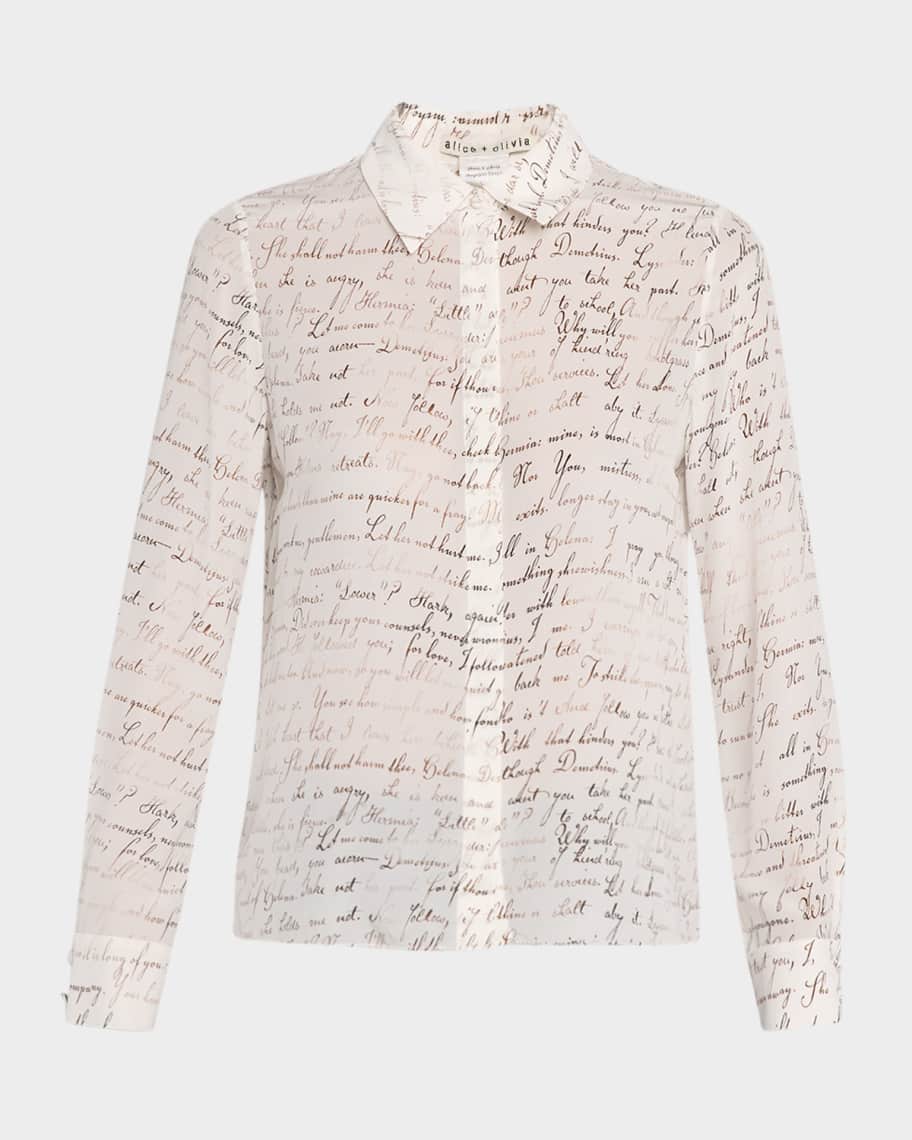 ALICE + OLIVIA Shakespeare's Letter Willa Silk Placket Top | Neiman Marcus