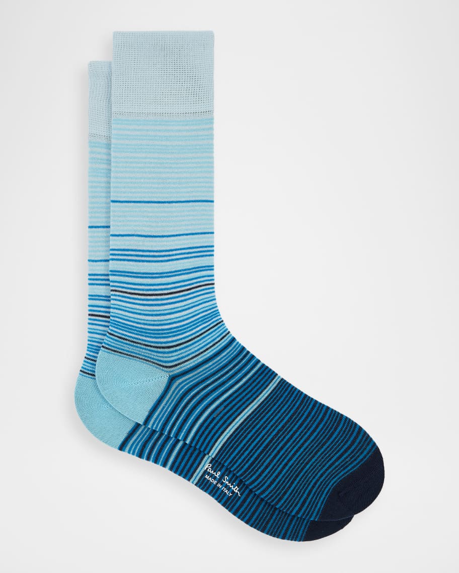 Paul Smith Men's Marcel Ombre Thin Stripe Cotton Crew Socks | Neiman Marcus