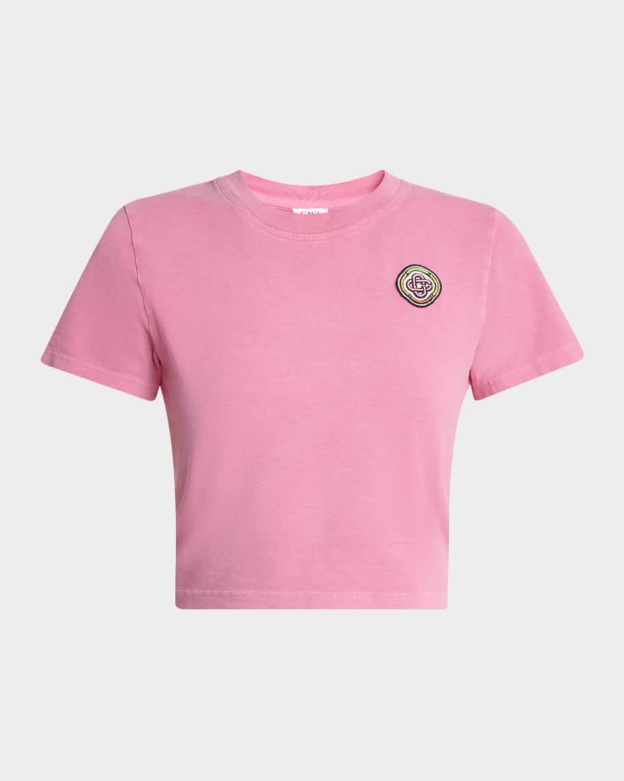 CASABLANCA Logo Patch Short-Sleeve Crop T-Shirt | Neiman Marcus