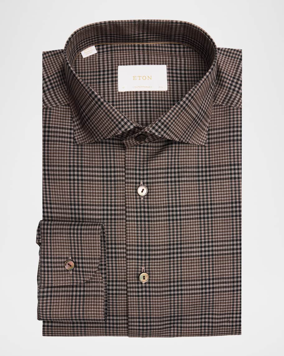 Eton Men's Contemporary-Fit Plaid Merino Wool Dress Shirt | Neiman Marcus