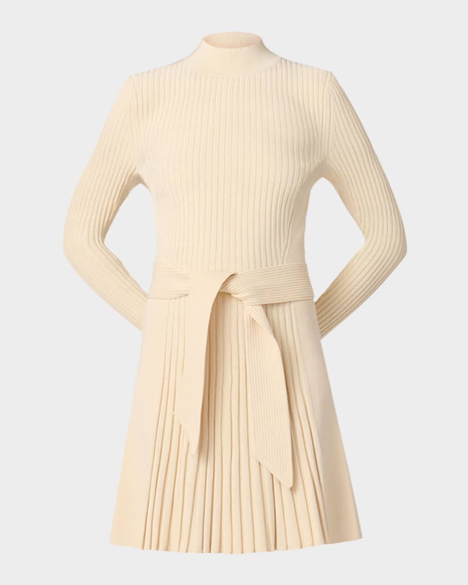 Shoshanna Tara Ribbed Mock-Neck Mini Sweater Dress | Neiman Marcus