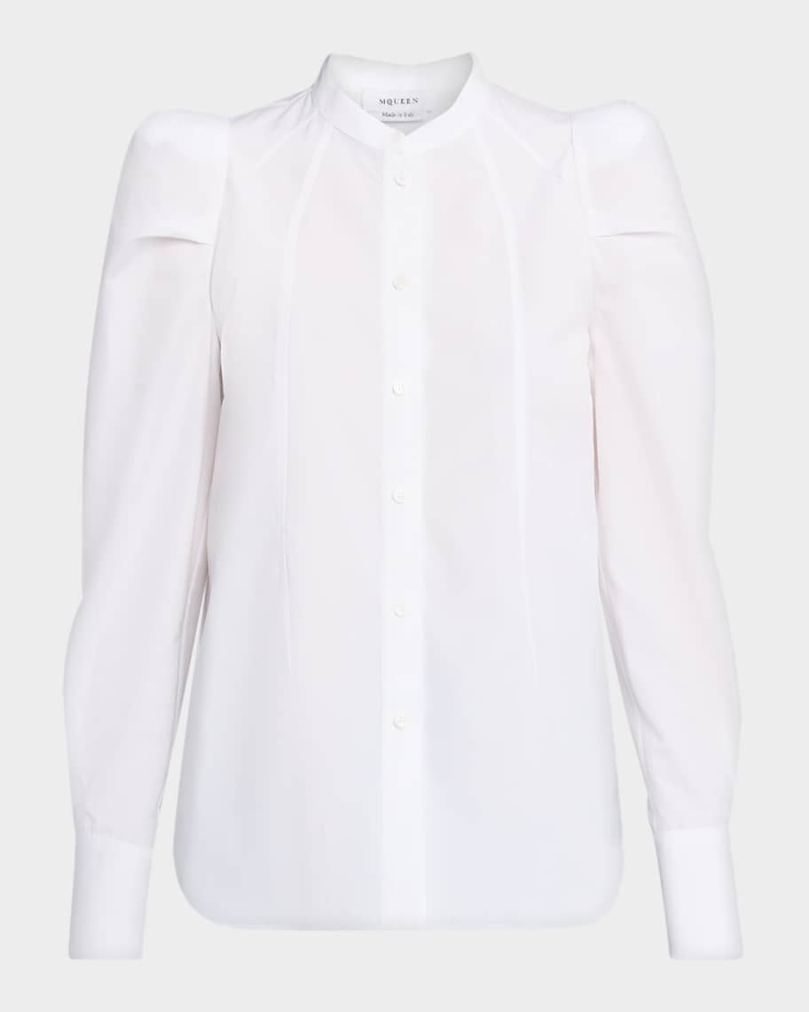 McQueen Puff-Sleeve Cotton Button-Down Shirt | Neiman Marcus