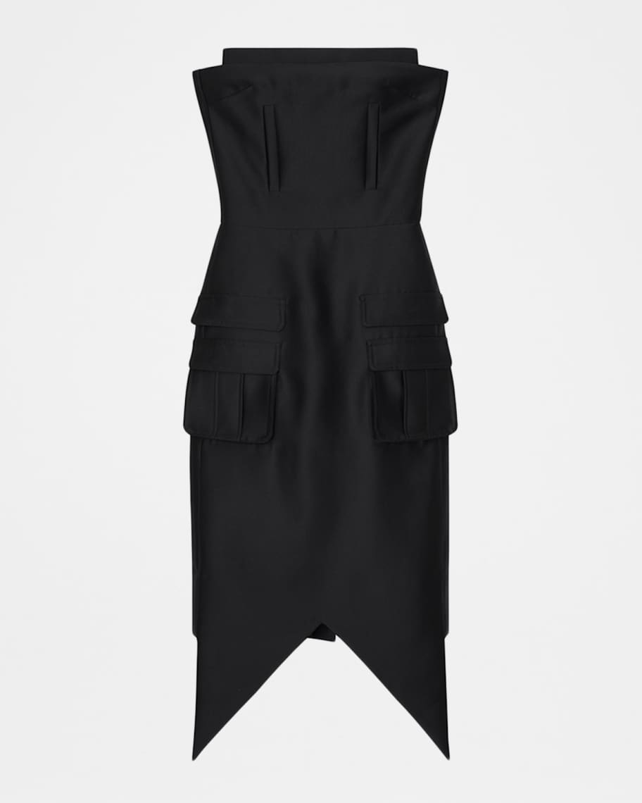 SHUSHU/TONG Angular Satin Strapless Midi Dress | Neiman Marcus
