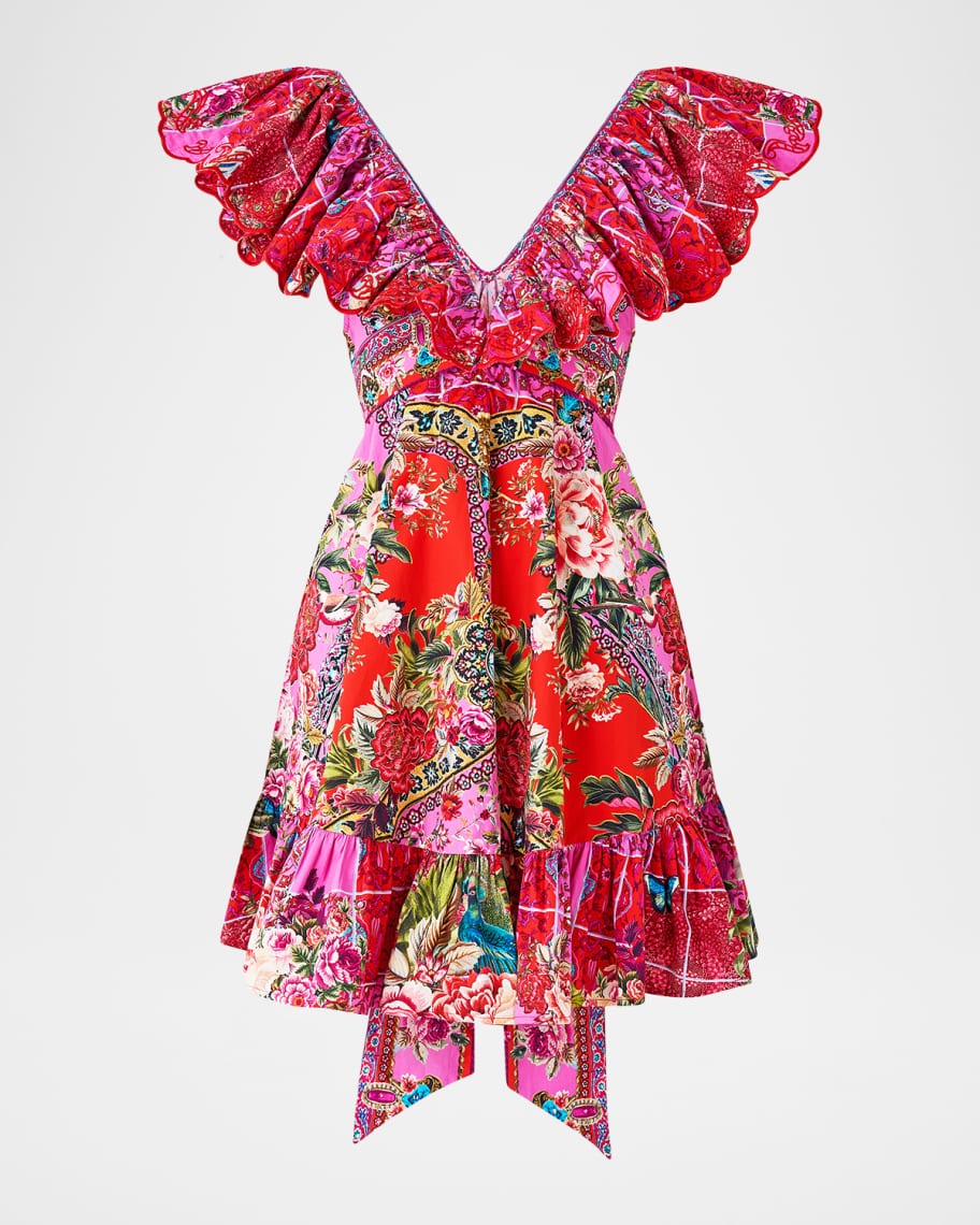 Camilla Heirloom Empire Frill-Neck Mini Dress | Neiman Marcus