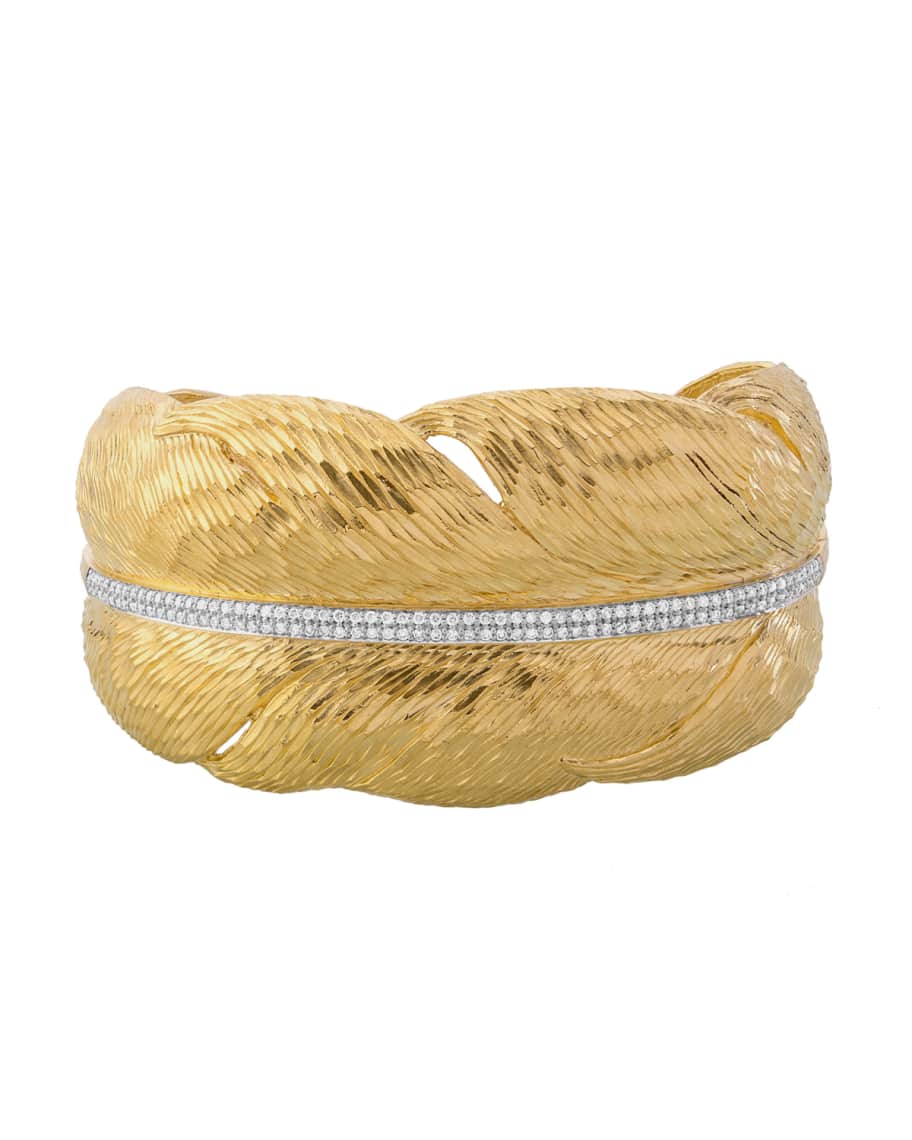 Michael Aram Diamond Feather Cuff Bracelet in 18K Gold | Neiman Marcus