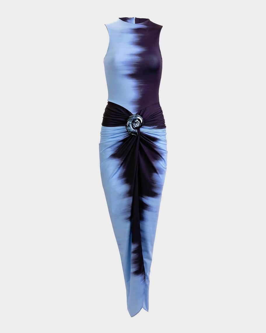 Silvia Tcherassi Leni Sleeveless Tie-Dye Ruched Midi Dress | Neiman Marcus