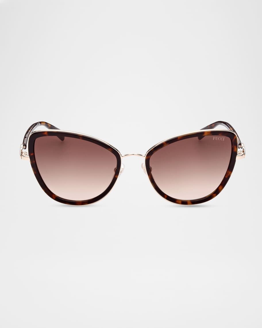 Pucci 57mm Fishtail Acetate & Metal Cat-Eye Sunglasses | Neiman Marcus