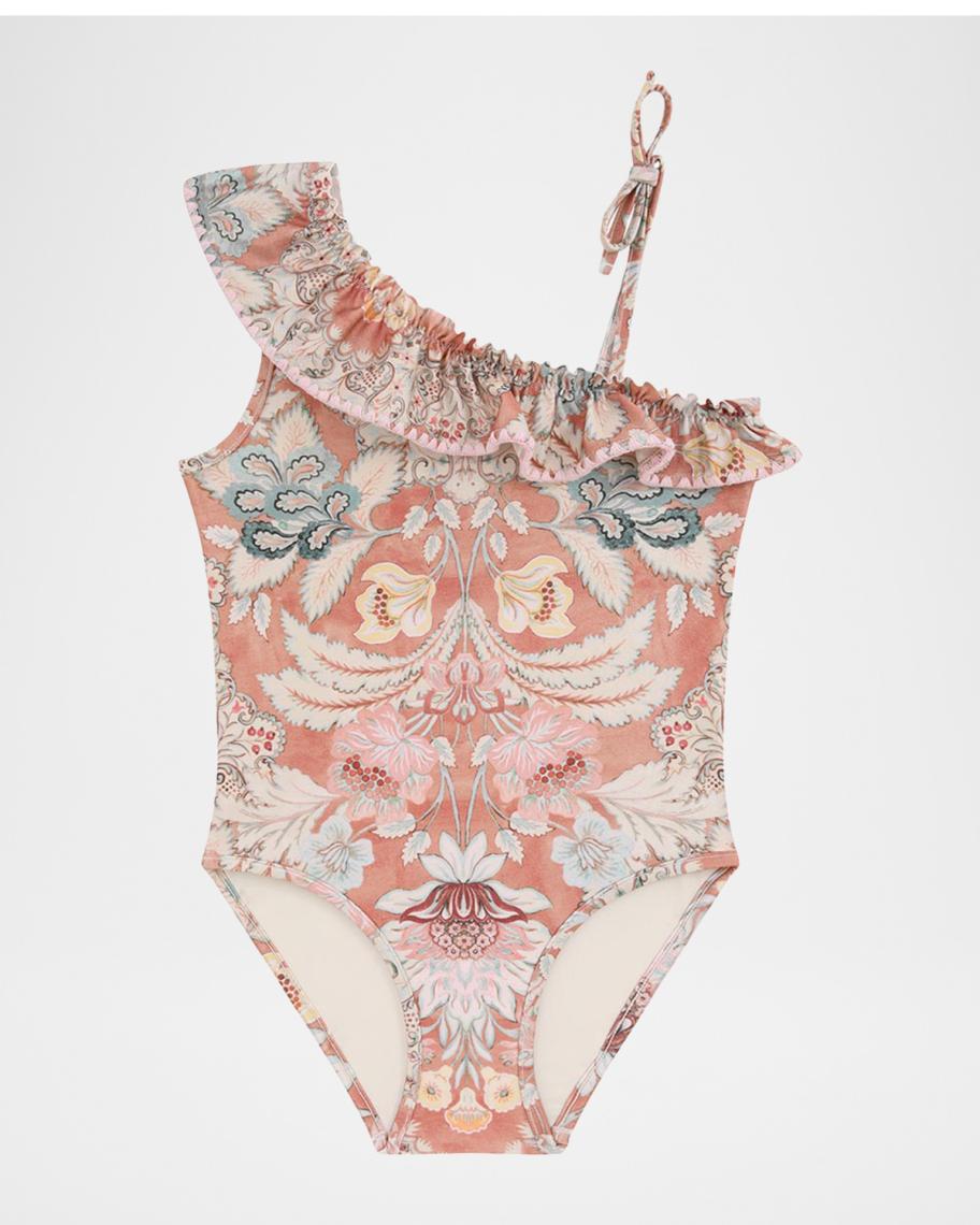 Zimmermann Girl's Daylight Asymmetric Ruffle One-Piece Swimsuit, Size 1 ...