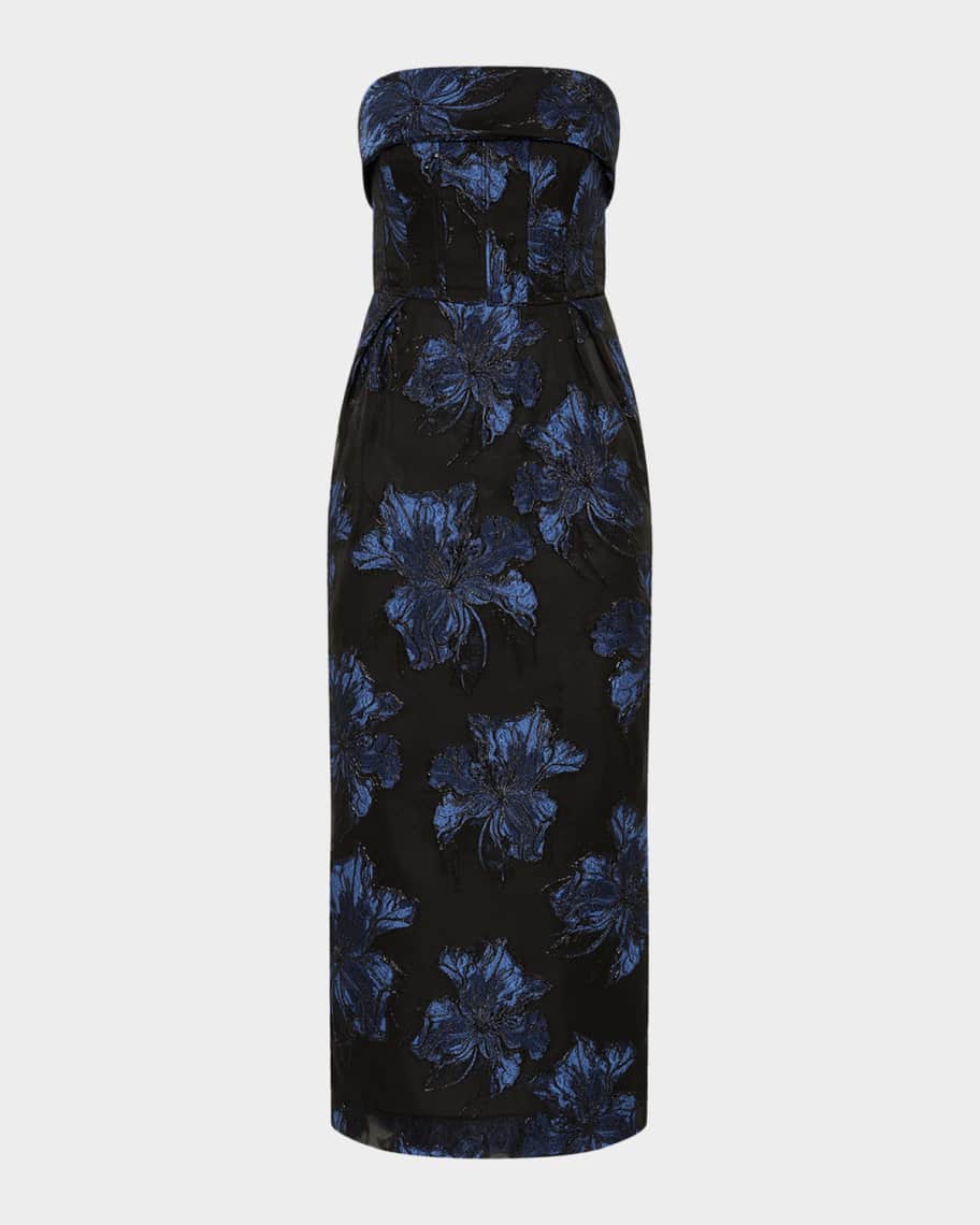 REBECCA VALLANCE Alexandra Strapless Floral Brocade Midi Dress | Neiman ...