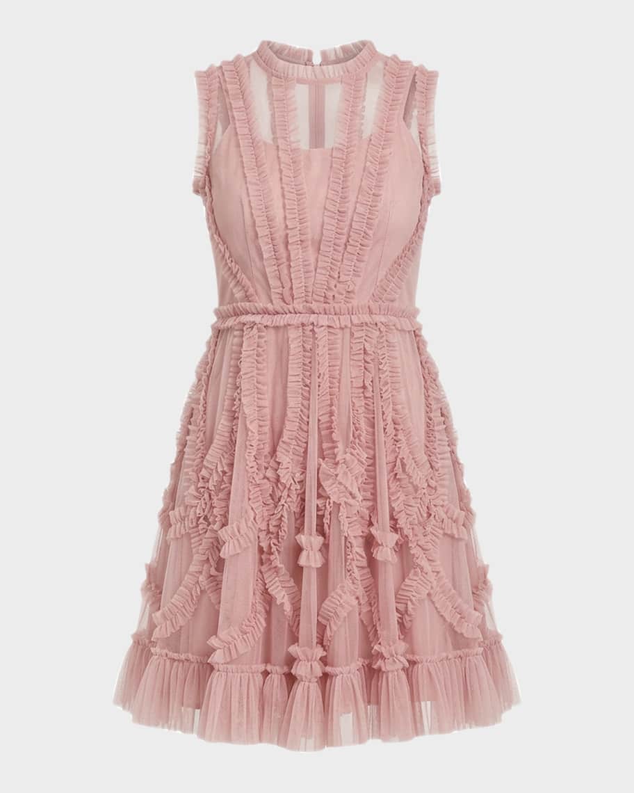 Mac Duggal Micro Ruffled Mesh Mini Dress | Neiman Marcus