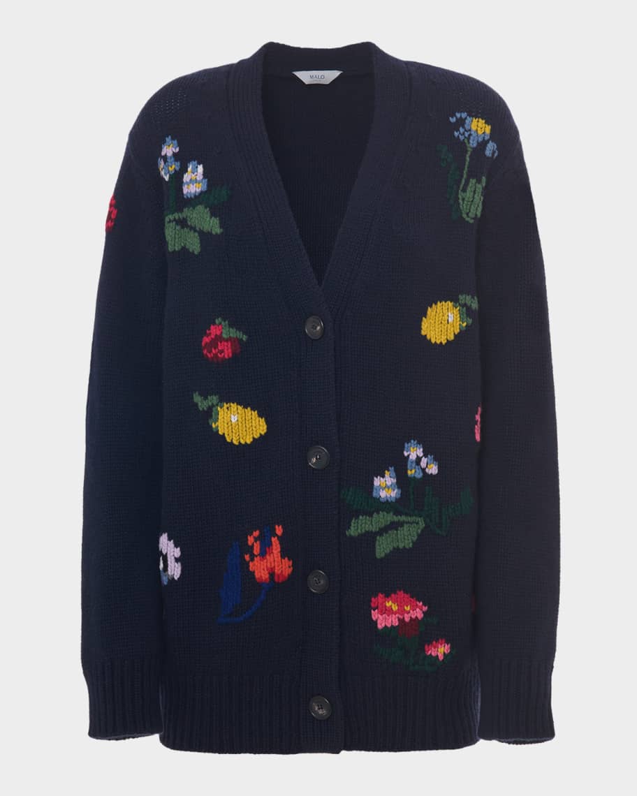 Malo Dalia Embroidered Cashmere V-Neck Cardigan | Neiman Marcus
