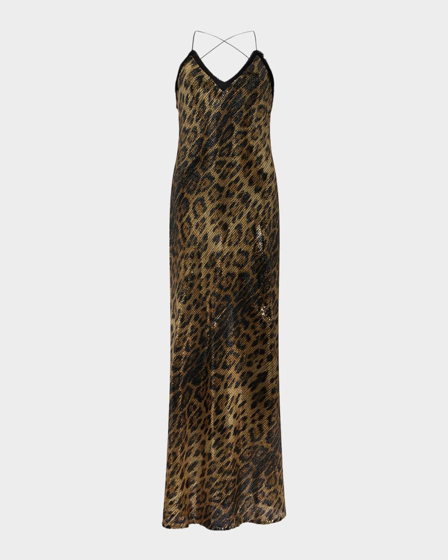 Roberto Cavalli Jaguar-Print Sequined Backless Maxi Slip Dress | Neiman ...