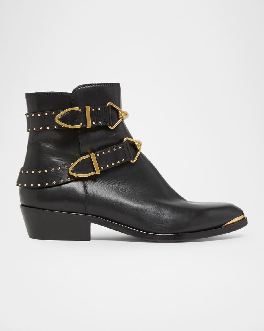 Isabel Marant Zalya Studded Leather Buckle Ankle Boots | Neiman Marcus