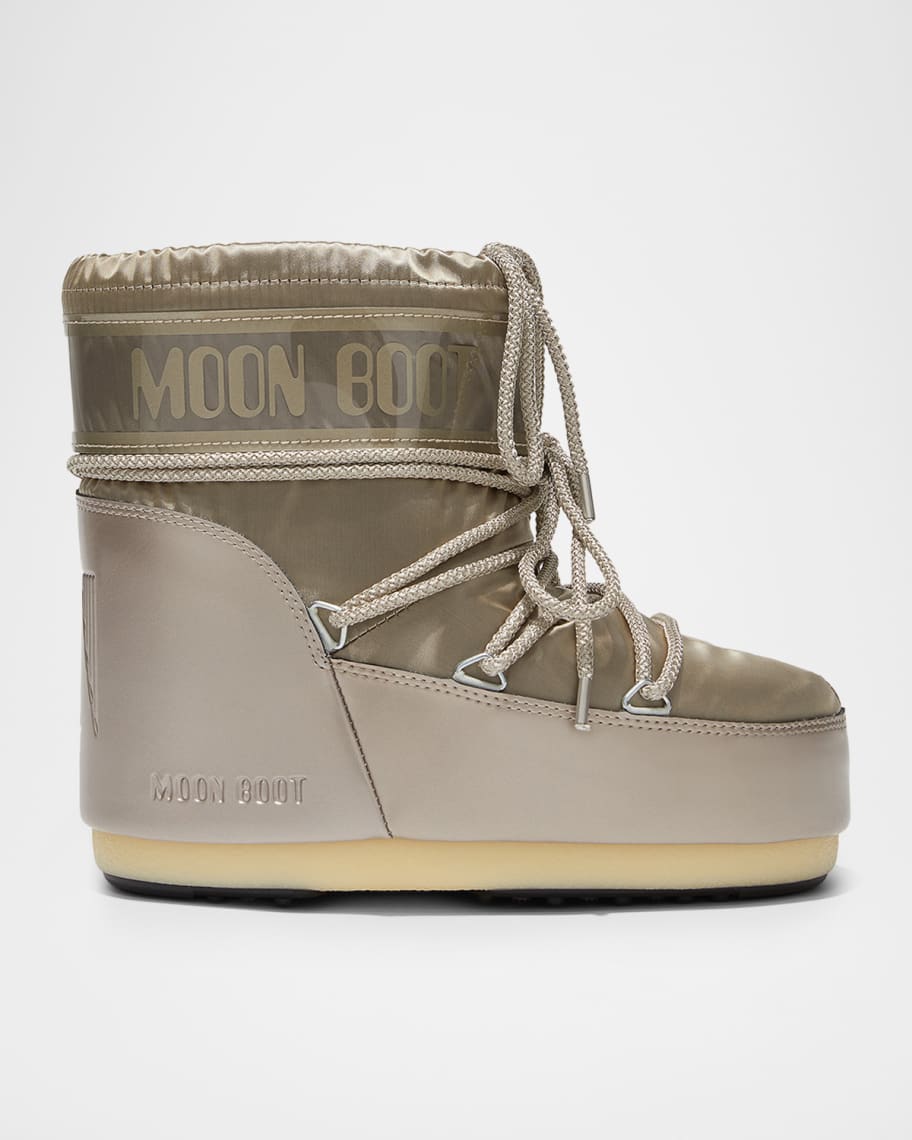 Moon Boot Icon Low Glance Platinum Satin Snow Boots | Neiman Marcus