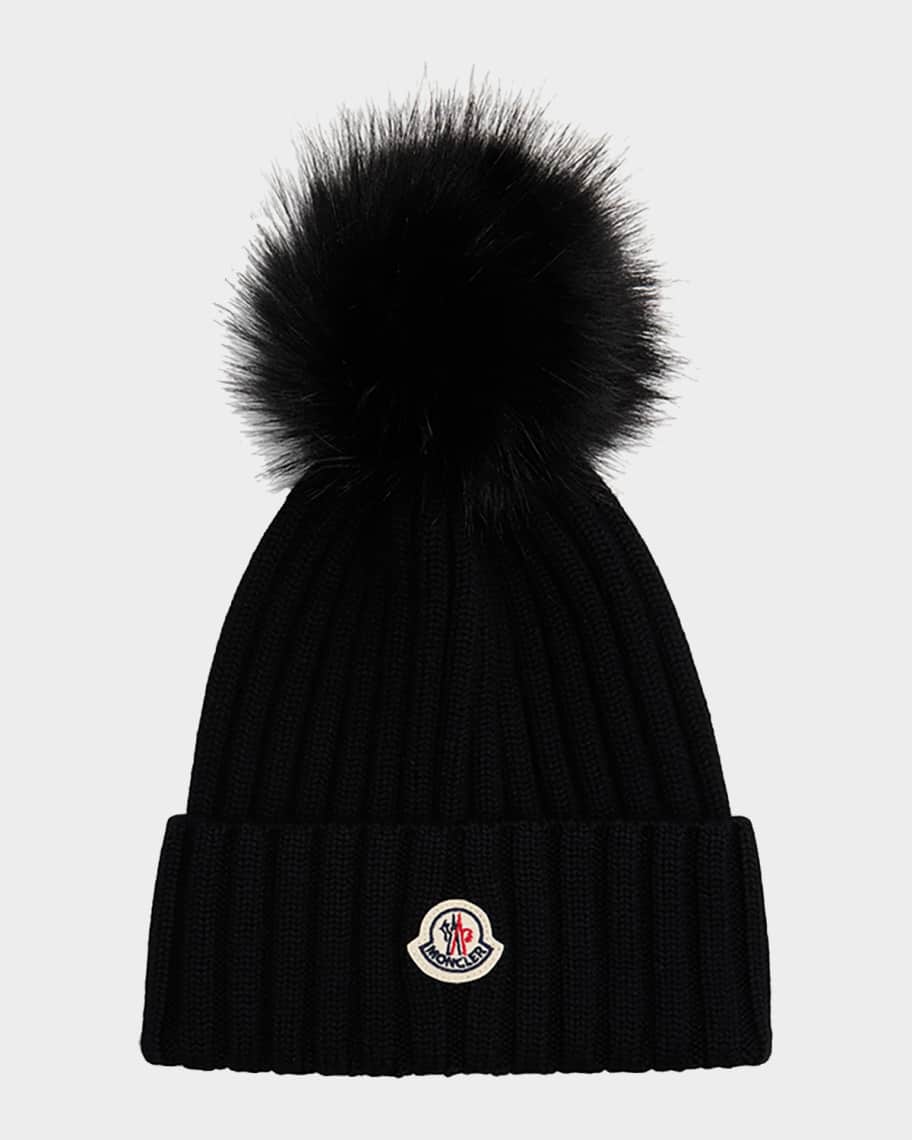 Moncler Ribbed Beanie with Faux Fur Pom | Neiman Marcus